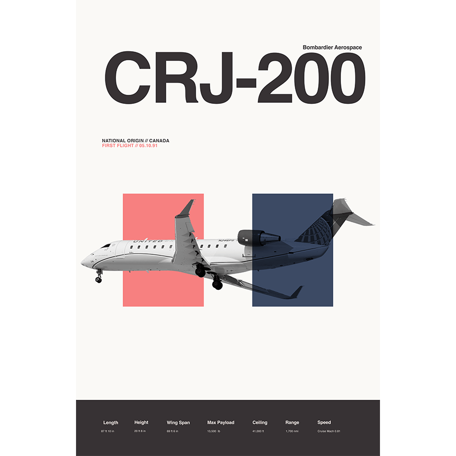 CRJ-200 Aircraft Poster – Modern Art by 08 Left